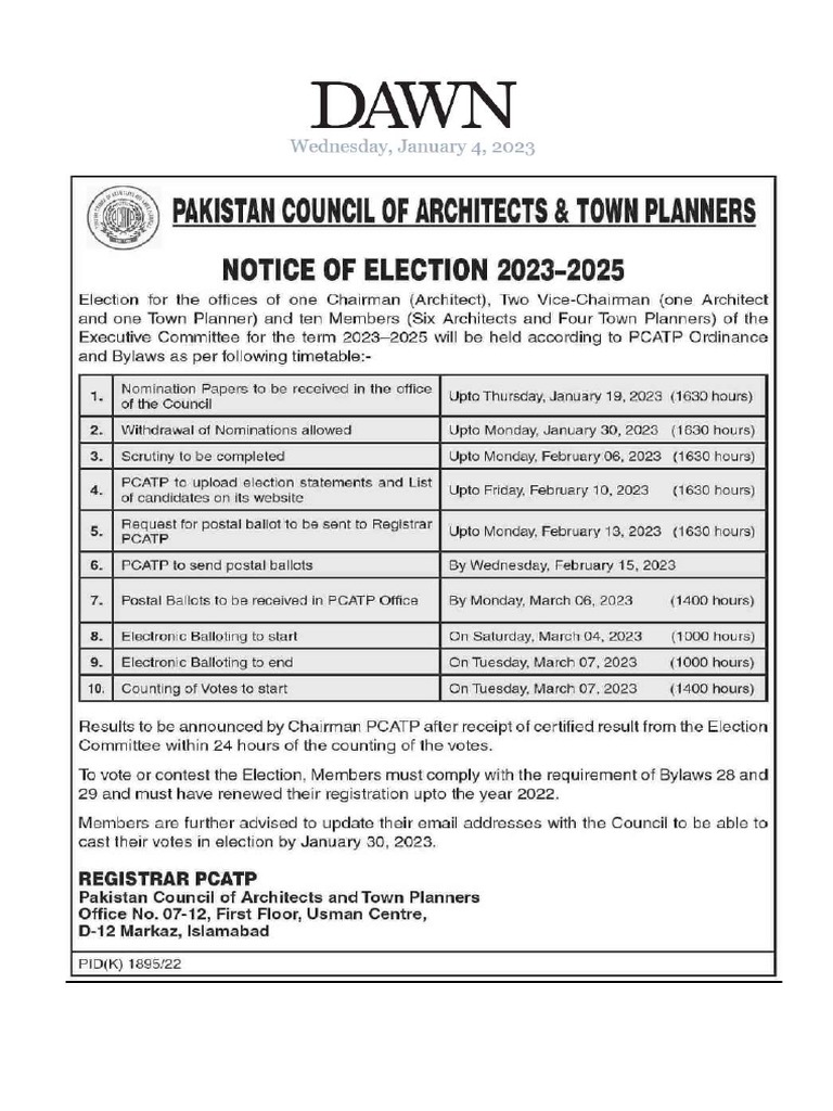 PCATP Election Schedule 2023 | PDF | Voting | Elections