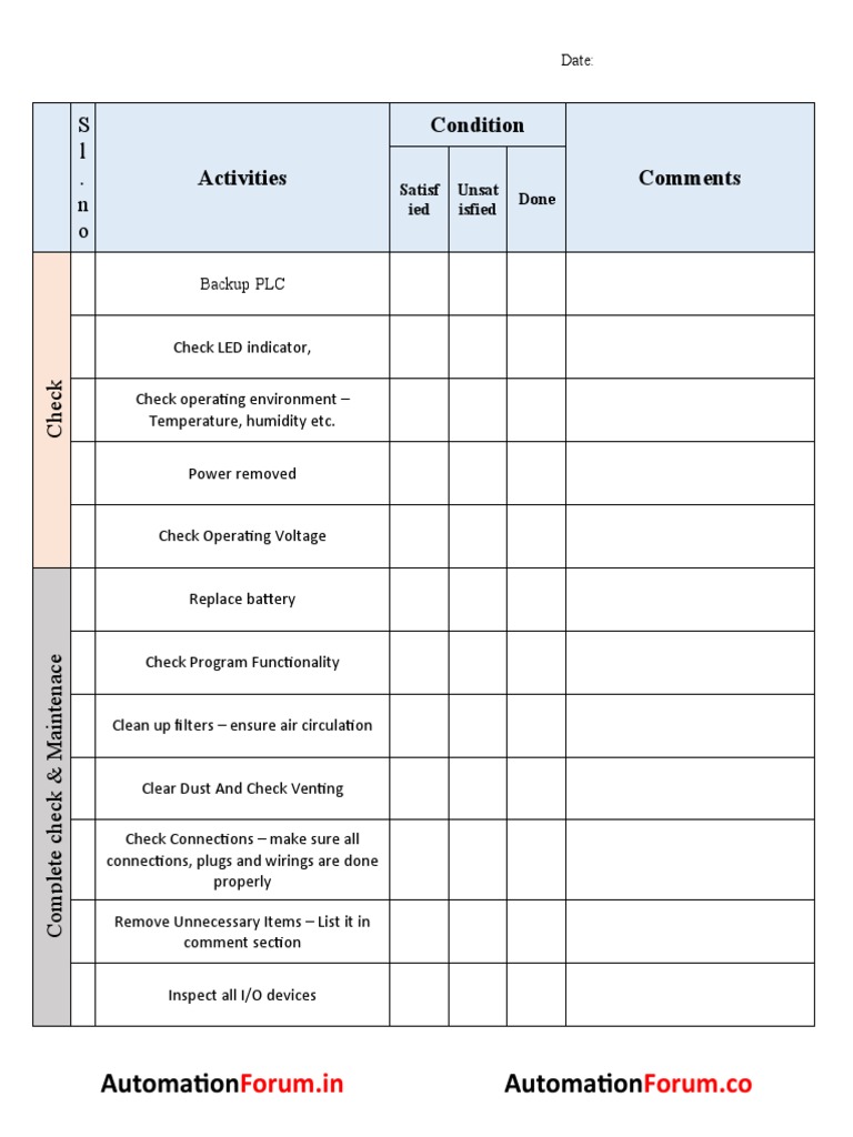 PLC Maintenance Checklist | PDF