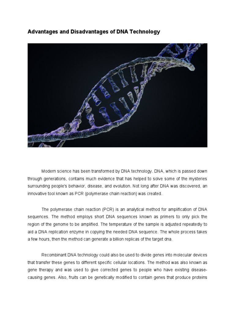 Advantages and Disadvantages of DNA Technology | PDF | Polymerase Chain ...