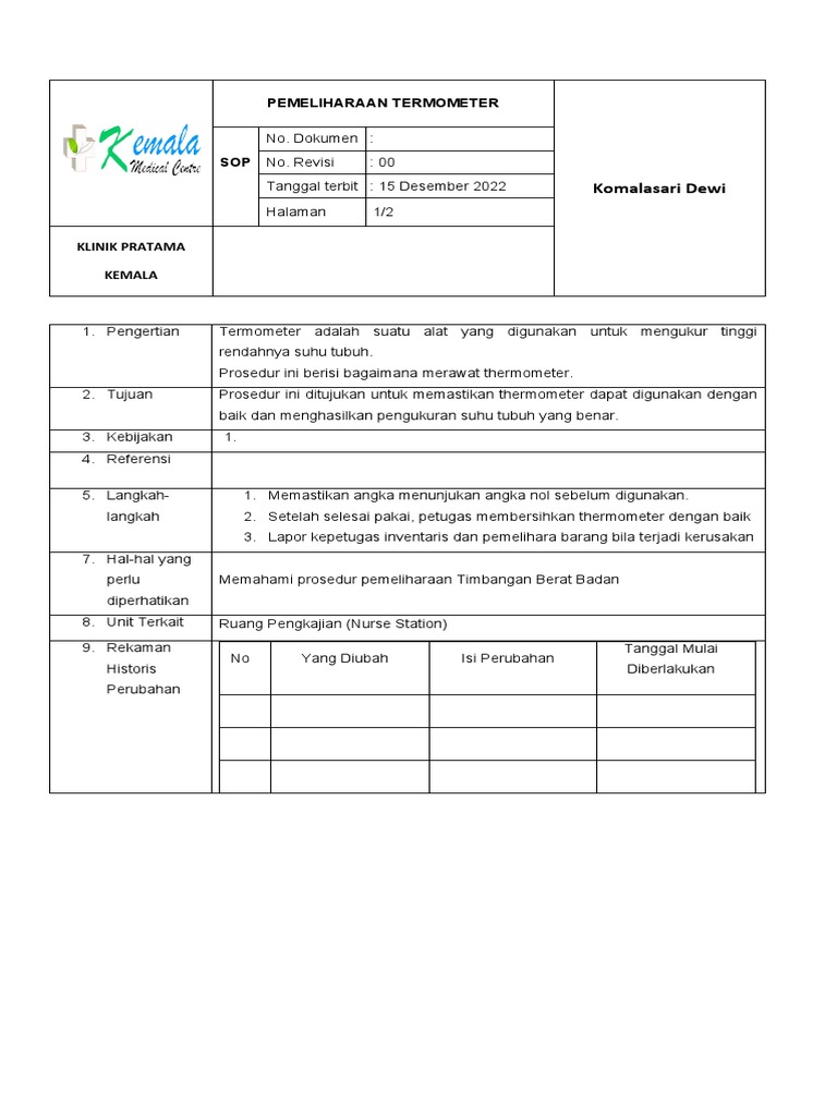 SOP PEMELIHARAAN TERMOMETER DIGITAL | PDF