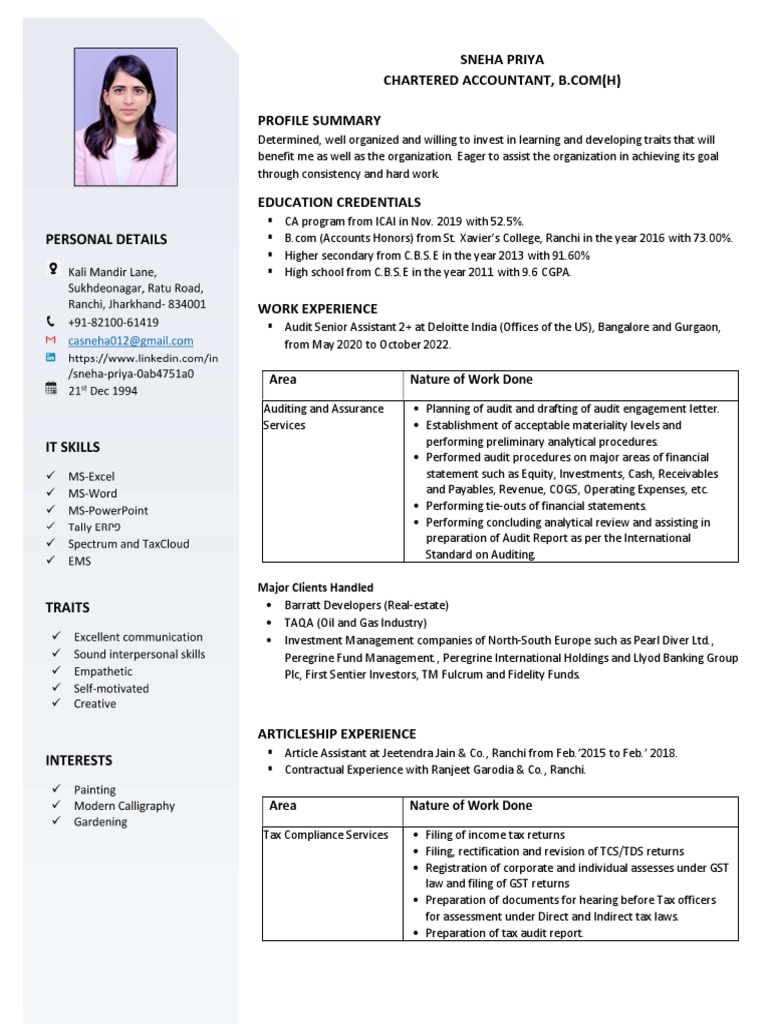 Sneha Priya Resume | Download Free PDF | Audit | Taxes