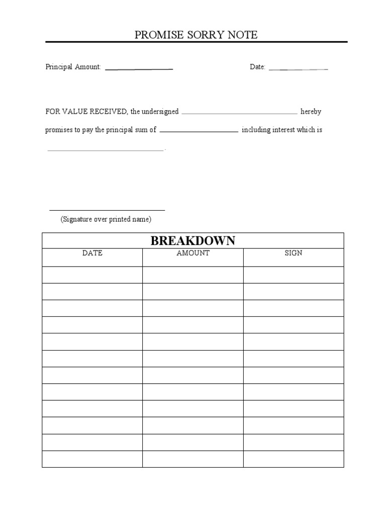 Promise Sorry Note Template | PDF