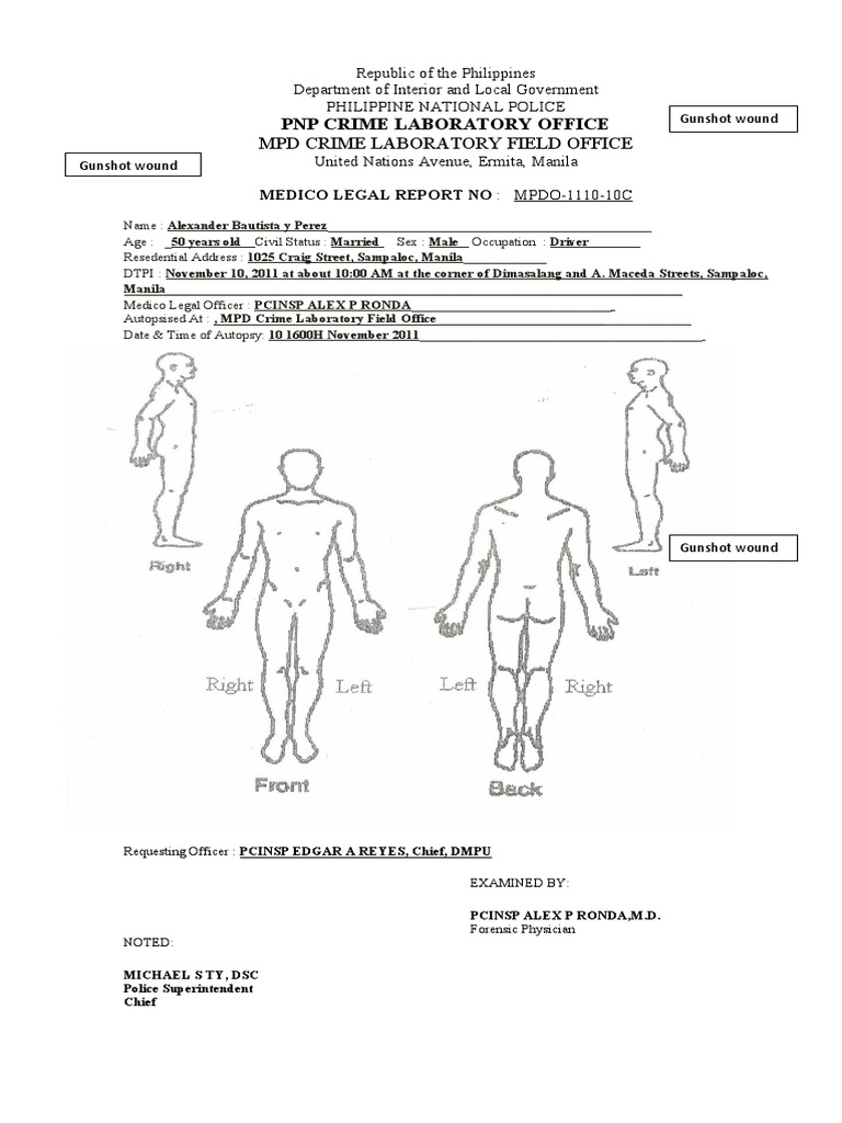 Medico-Legal Report: Gunshot Case | PDF