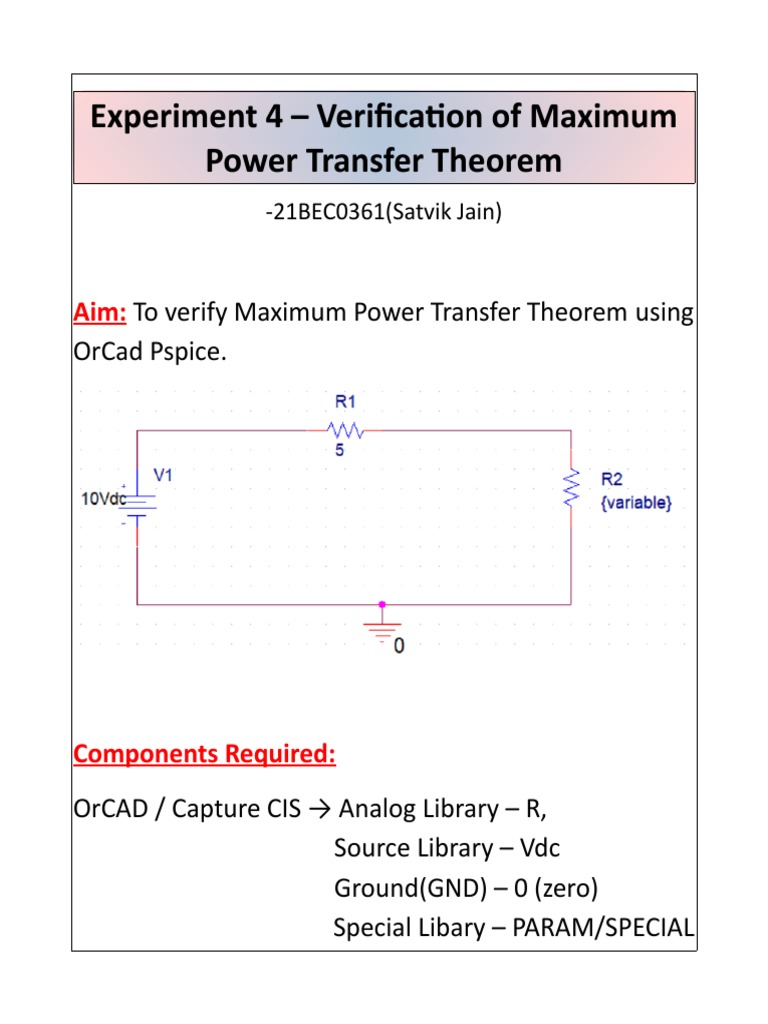 21BEC0361 Exp4 (MaximumPowerTransfer) PDF | PDF | Electromagnetism ...