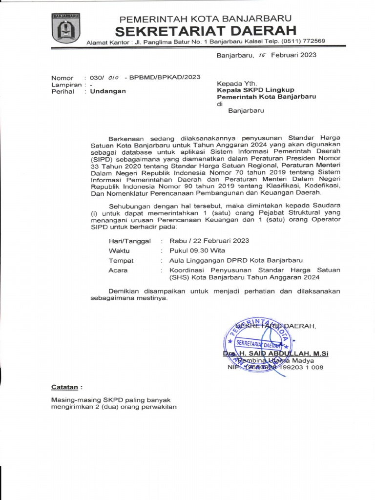 Undangan Koordinasi Penyusunan SHS Ta 2024 | PDF