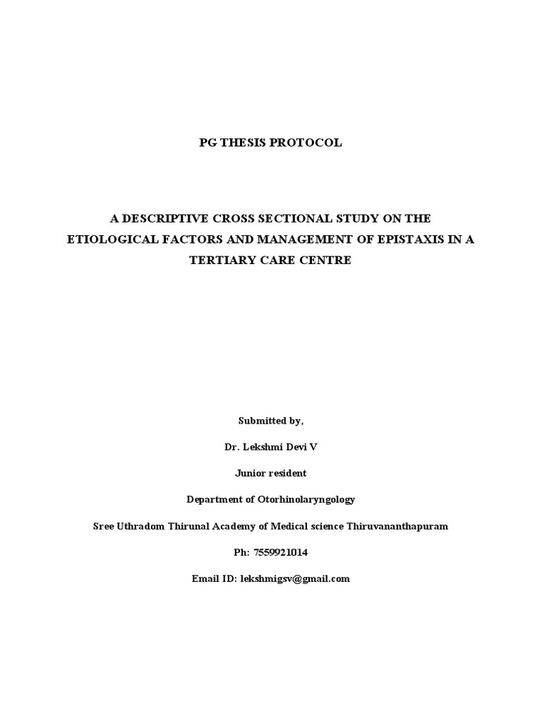 Epistaxis Thesis Lekshmi DEVI - 045602 | PDF | Human Nose | Medicine