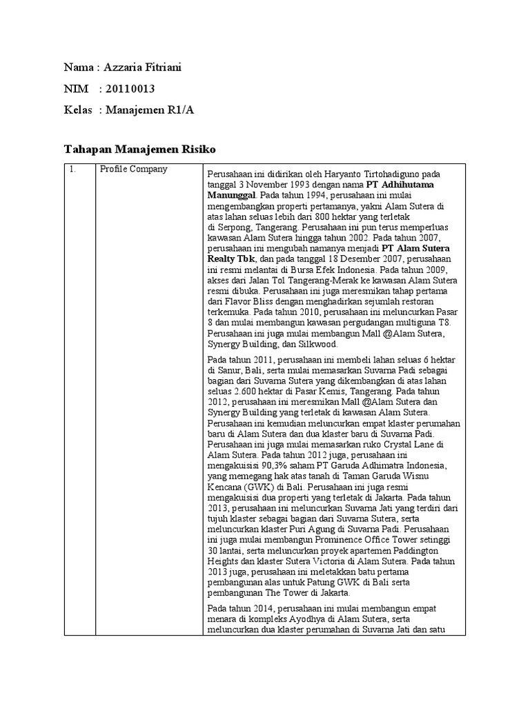 Uas Risiko Azza | PDF