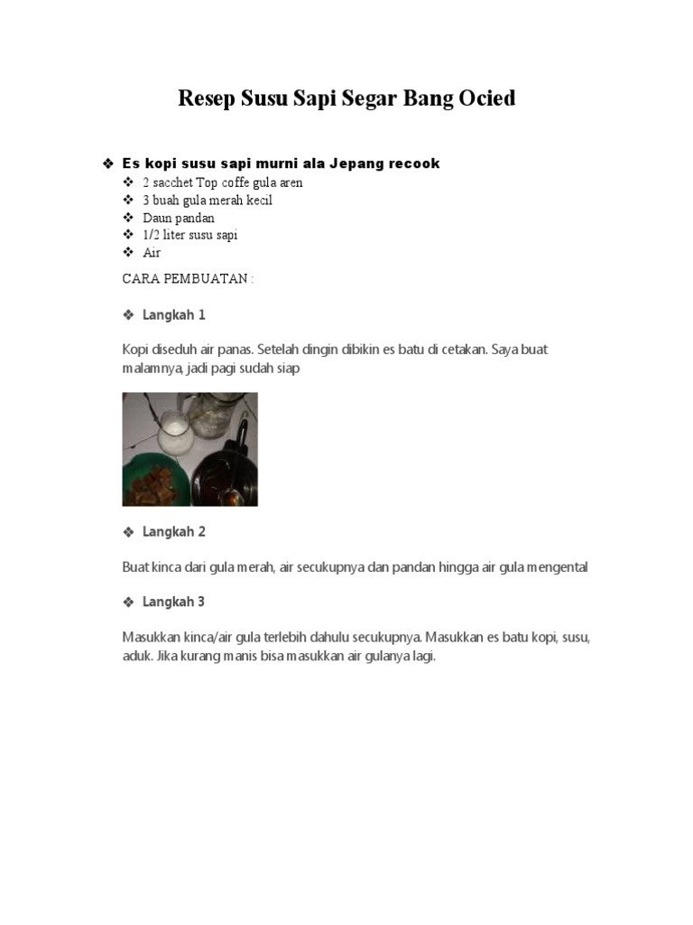 Resep Susu Sapi Segar Bang Ocied | PDF