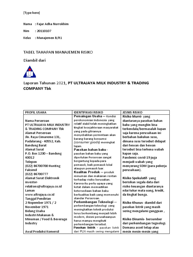 Tabel Tahapan Manajemen Risiko | PDF