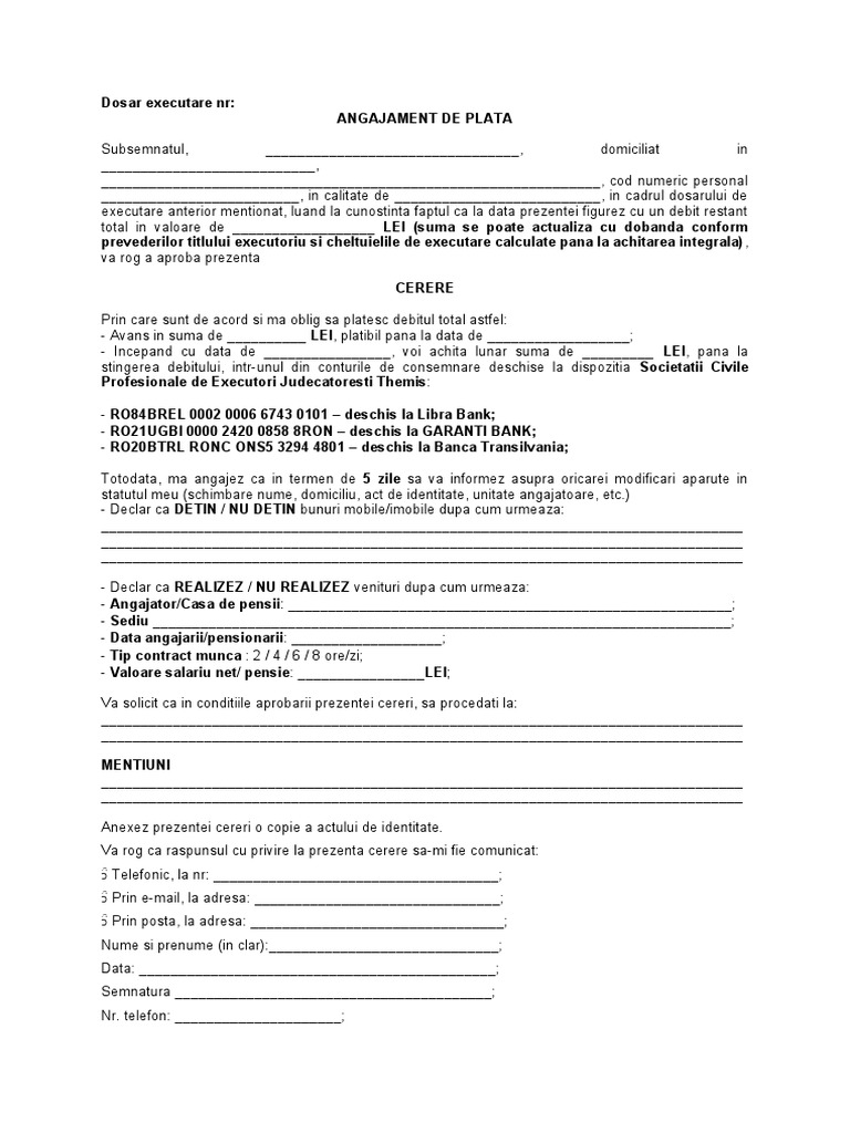 Cerere Angajament de Plata 2020 | PDF