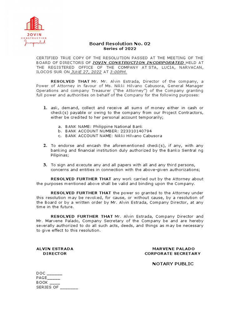 Board Resolution Format | PDF