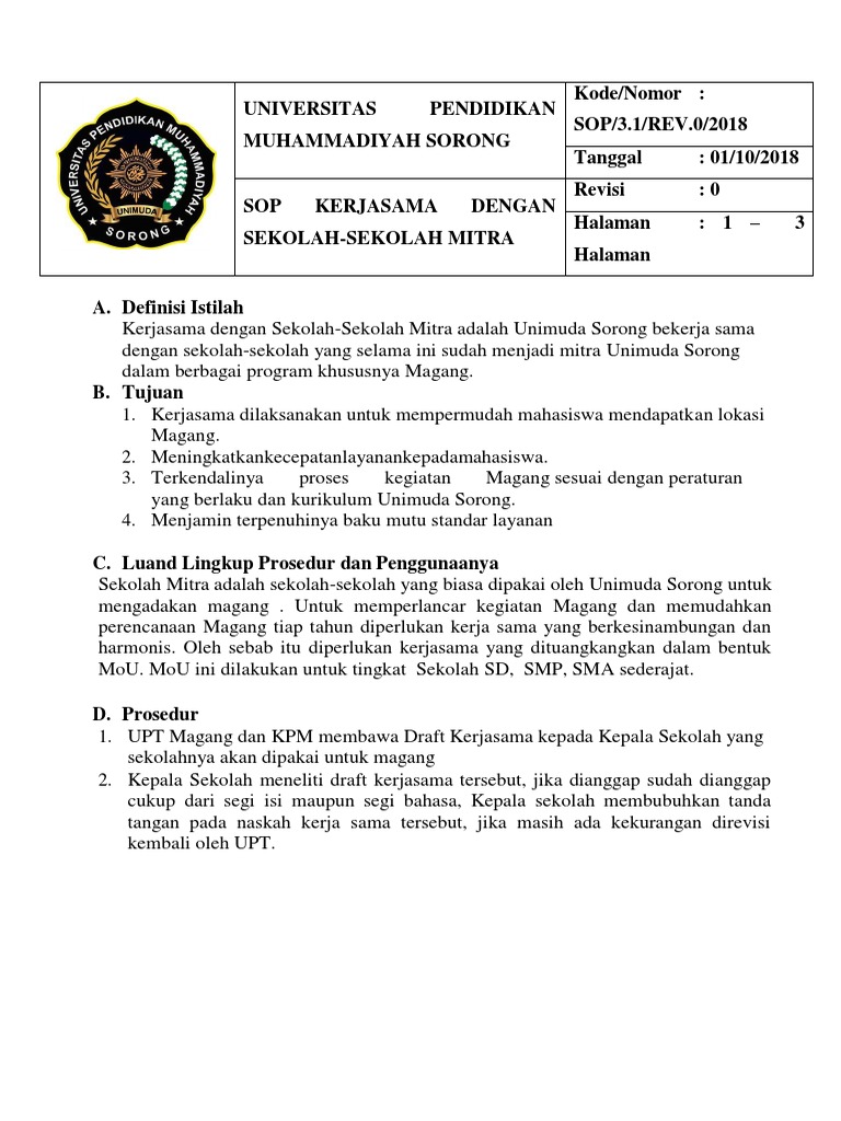 Sop Kerjasama Dengan Sekolah Mitra PDF | PDF
