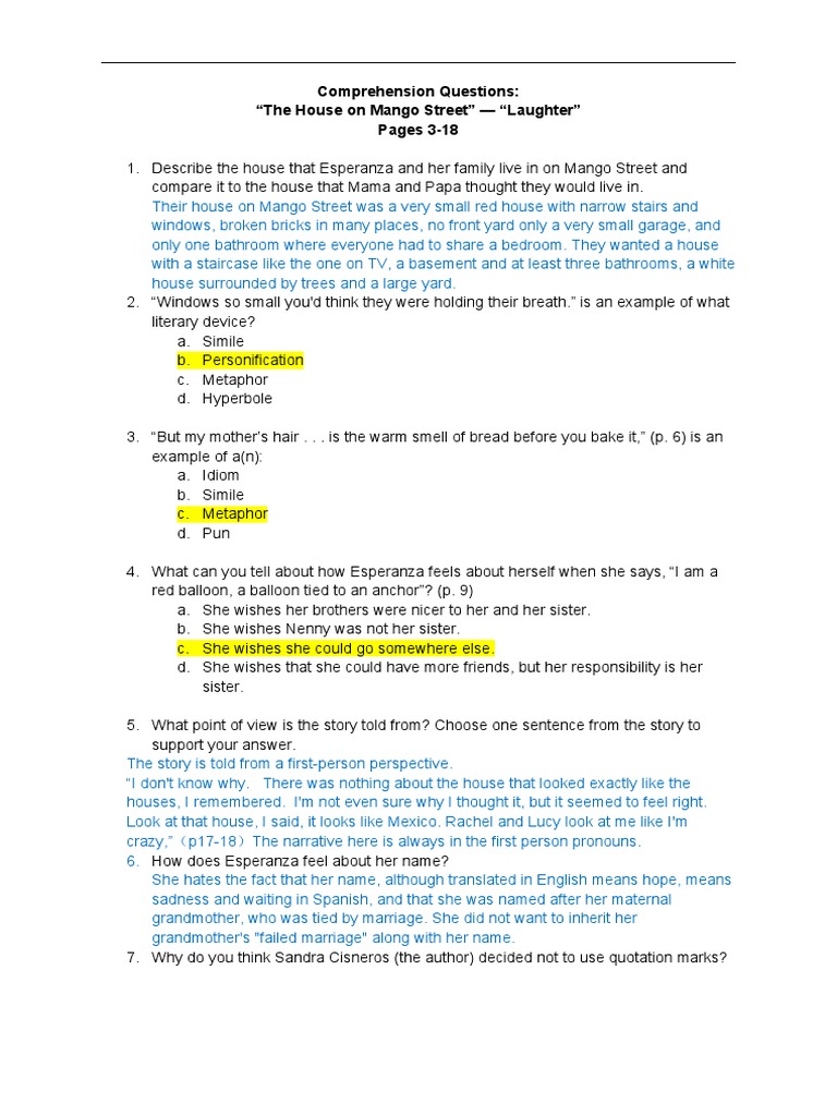 Comprehension Questions - Vignettes 1-7 | PDF