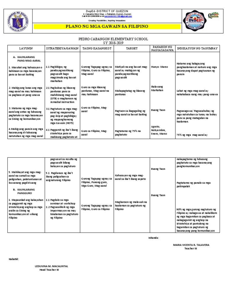 Action Plan Filipino | PDF
