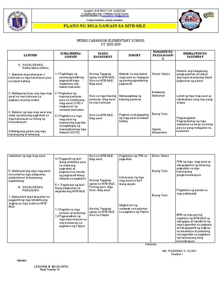 ACTION PLAN IN Mtb-Mle | PDF