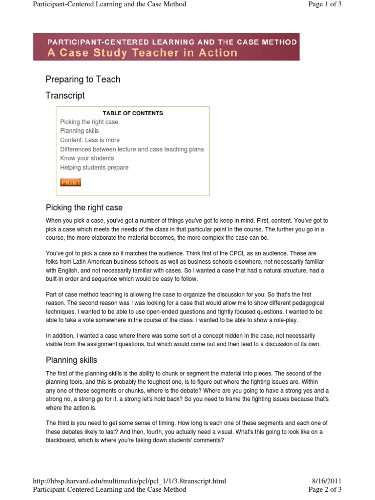 PCL and The Case Method | PDF | Lecture | Pedagogy