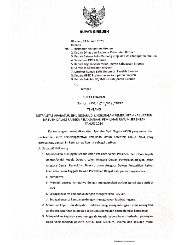 Surat Edaran Netralitas Asn | PDF