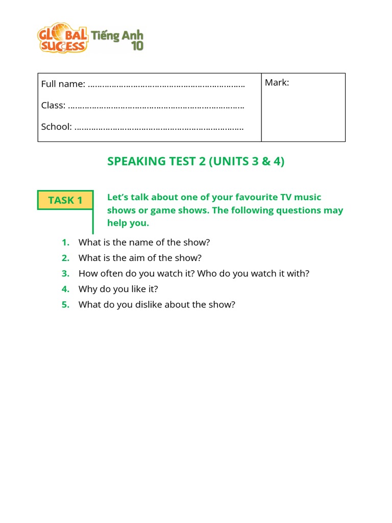 Speaking Test 2 | PDF