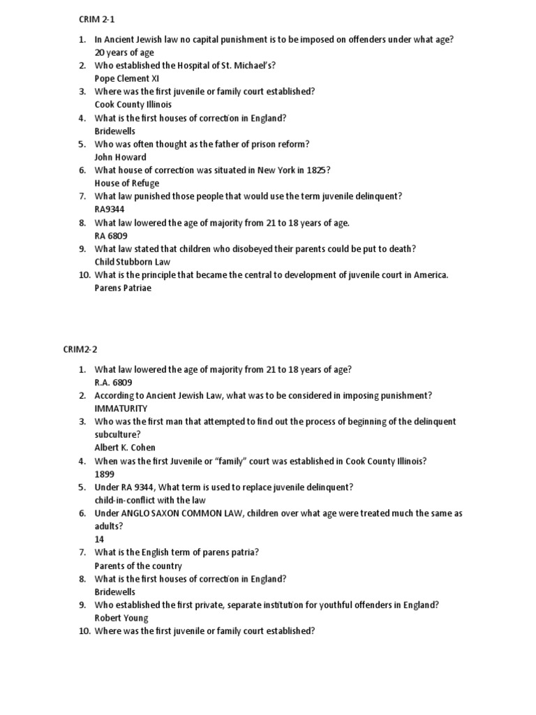 Crim5 Quiz 1 2-1-2023 | PDF | Juvenile Delinquency | Juvenile Court