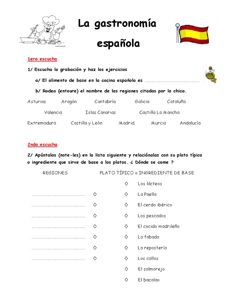 Gastronomía Española: Platos y Regiones | PDF | Cocina española | Alimentos