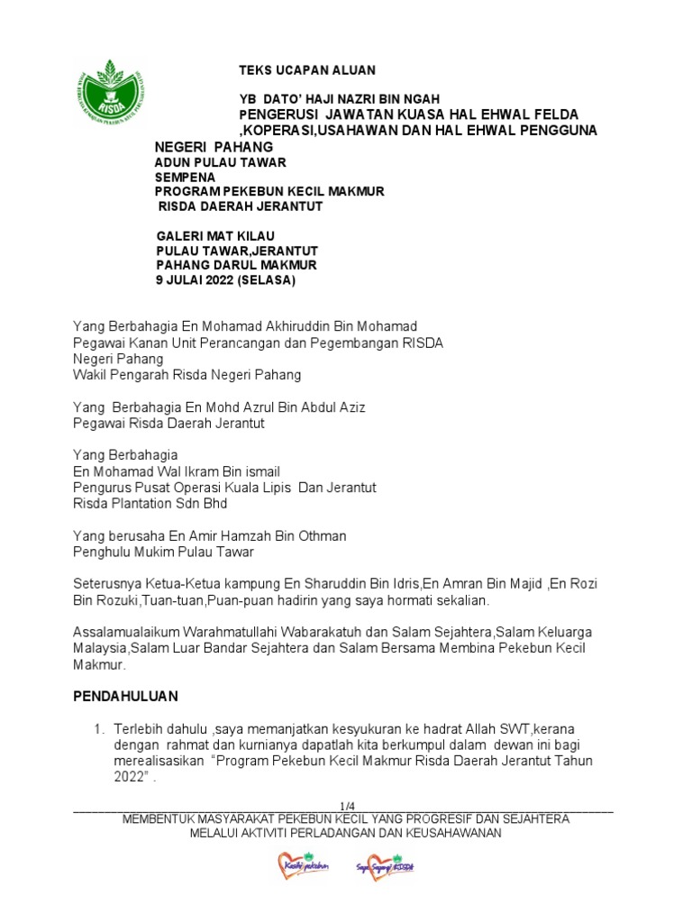 Contoh Teks Ucapan Perasmian | PDF