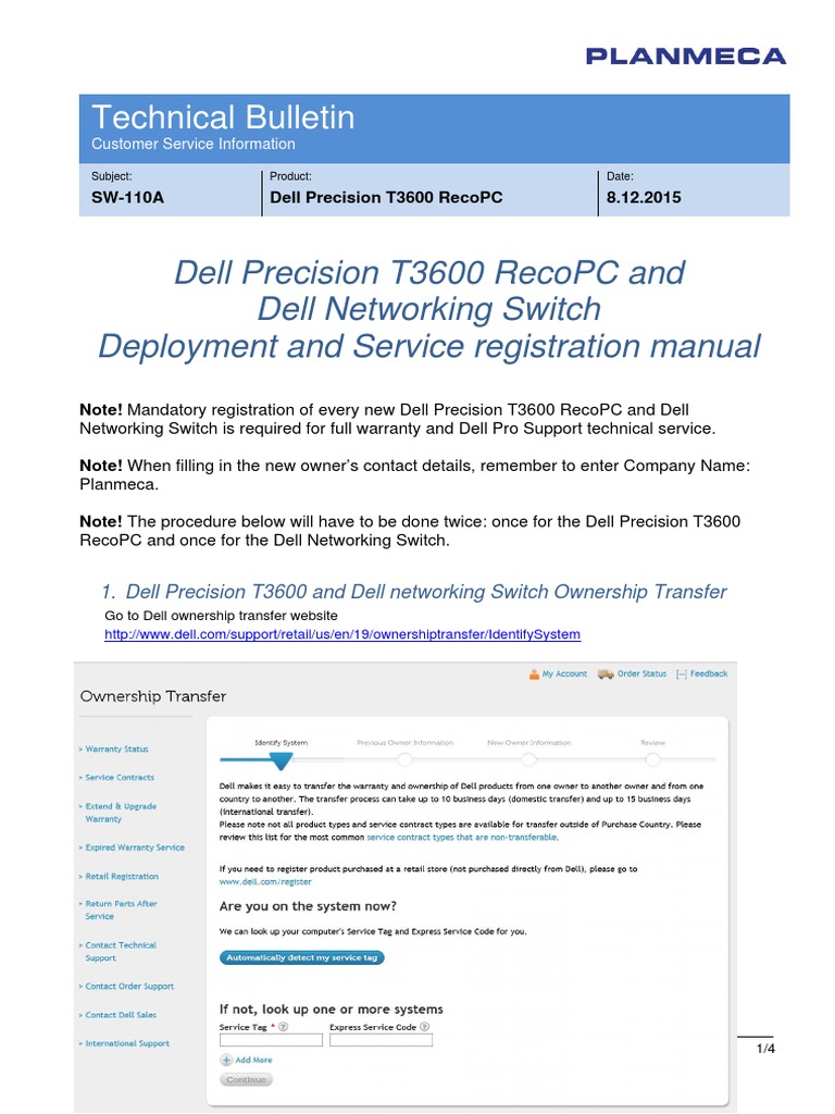 SW-110A Dell Precision T3600 RecoPC Deployment and Service Registration Manual | PDF | Network ...