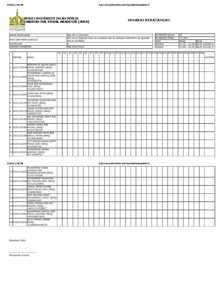ATTENDANCE RECORD | PDF