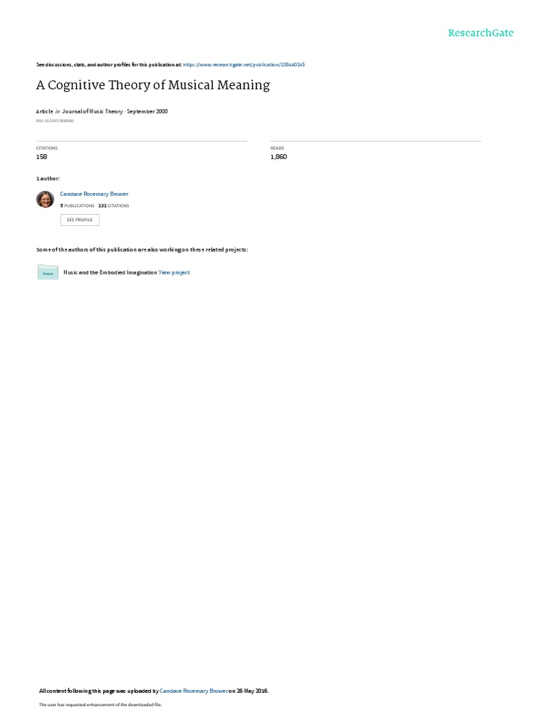 A Cognitive Theory of Musical Meaning | PDF