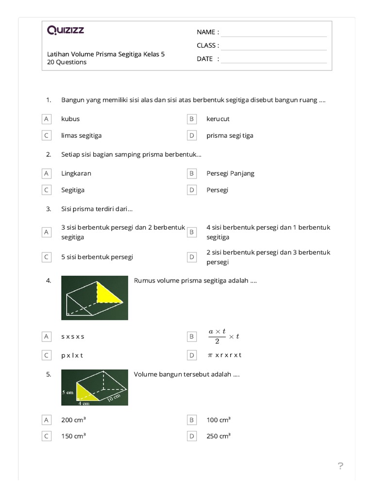 Latihan Volume Prisma Segitiga Kelas 5 | PDF