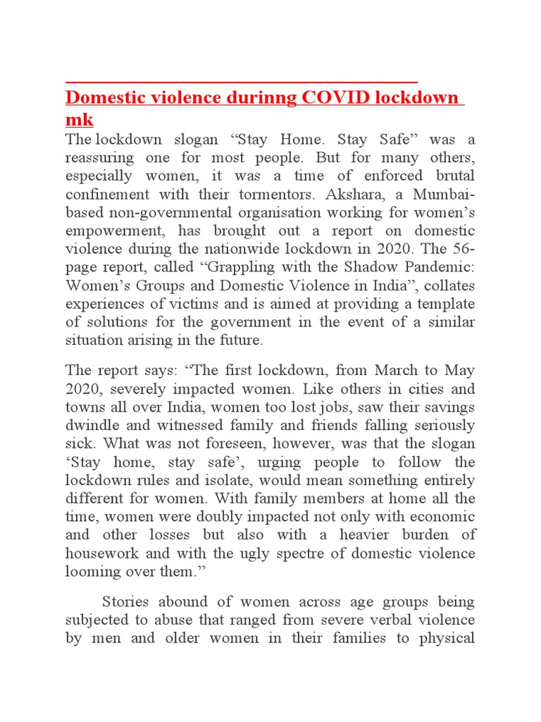 Domastic Voilence in Lockdown Information | PDF | Domestic Violence | Violence