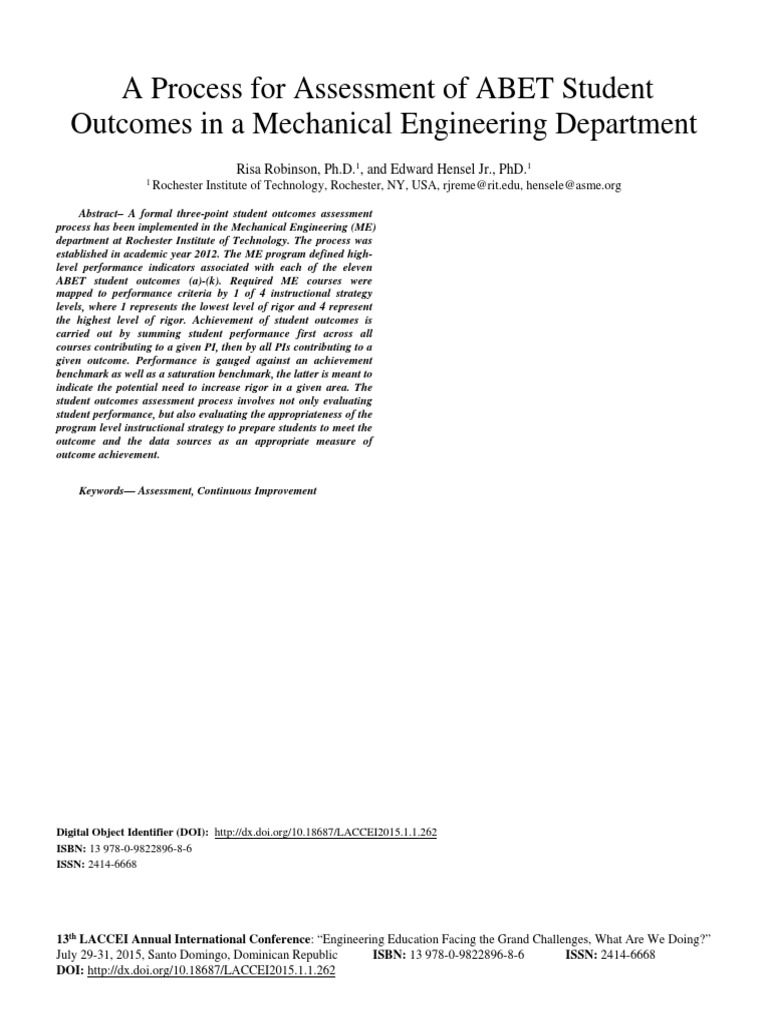 A Process For Assessment of ABET Student Outcomes PDF | PDF ...