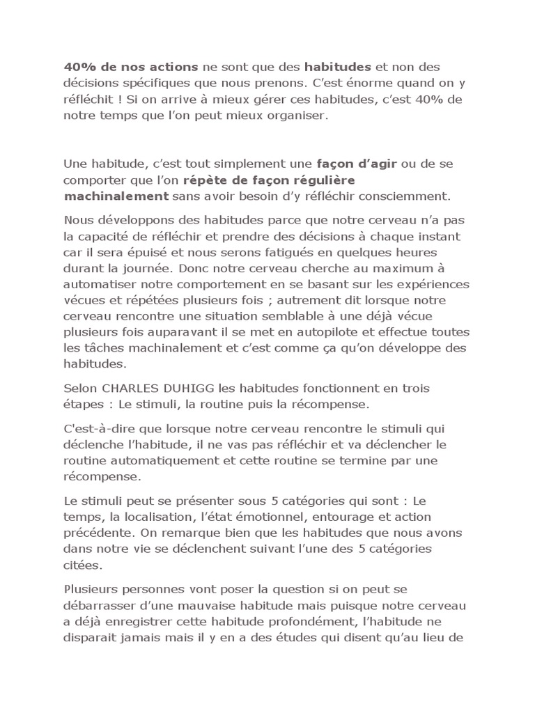 Comprendre le Pouvoir des Habitudes | PDF | Psychologie | Sciences ...