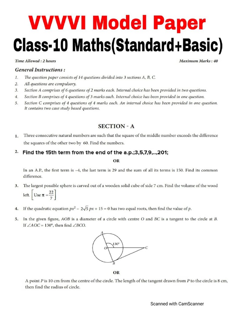 Common Maths VVVVI Model Paper | PDF