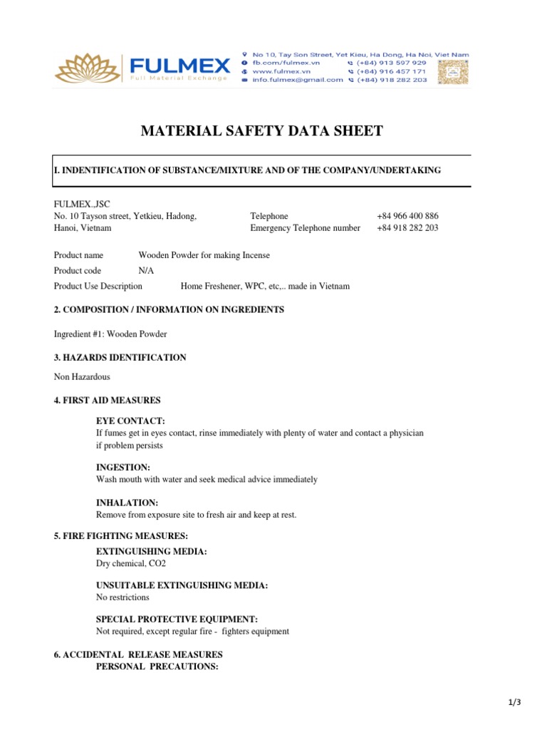 MSDS Powder PDF | PDF | Working Conditions | Materials