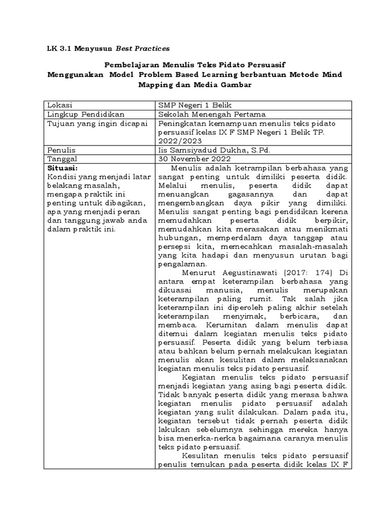 Pembelajaran Menulis Teks Pidato Persuasif Menggunakan Model Problem ...