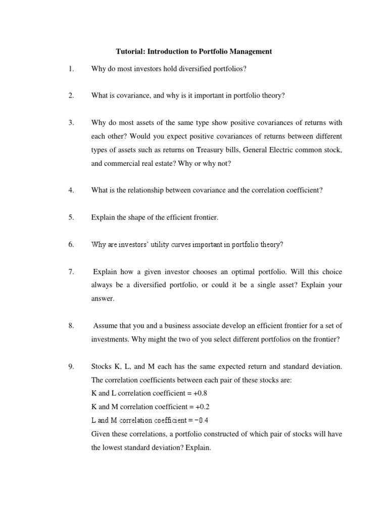 Tutorial 4 - Introduction To Portfolio Management | PDF | Modern ...