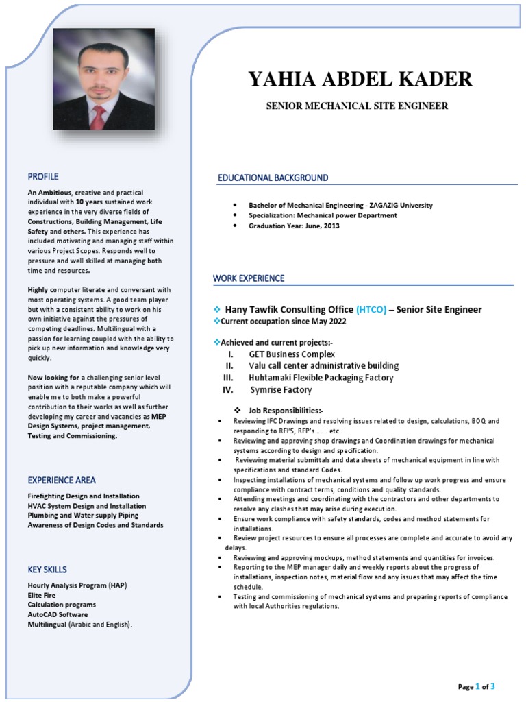 Resume For Yahia Qayed PDF | PDF | Engineering | Business