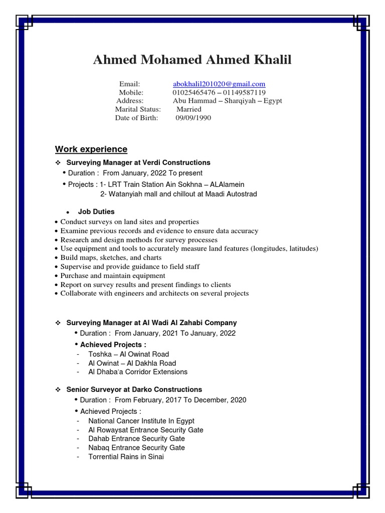 Ahmed Khalil CV PDF | PDF | Surveying | Computing