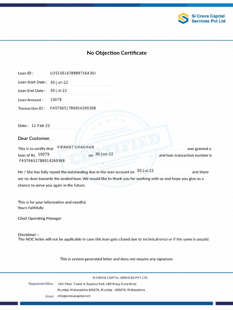 Noc Letter LOS1561678989716A3UI | PDF