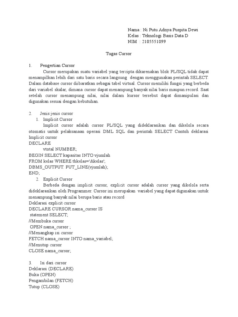 Pengertian dan Jenis Cursor dalam PL/SQL | PDF