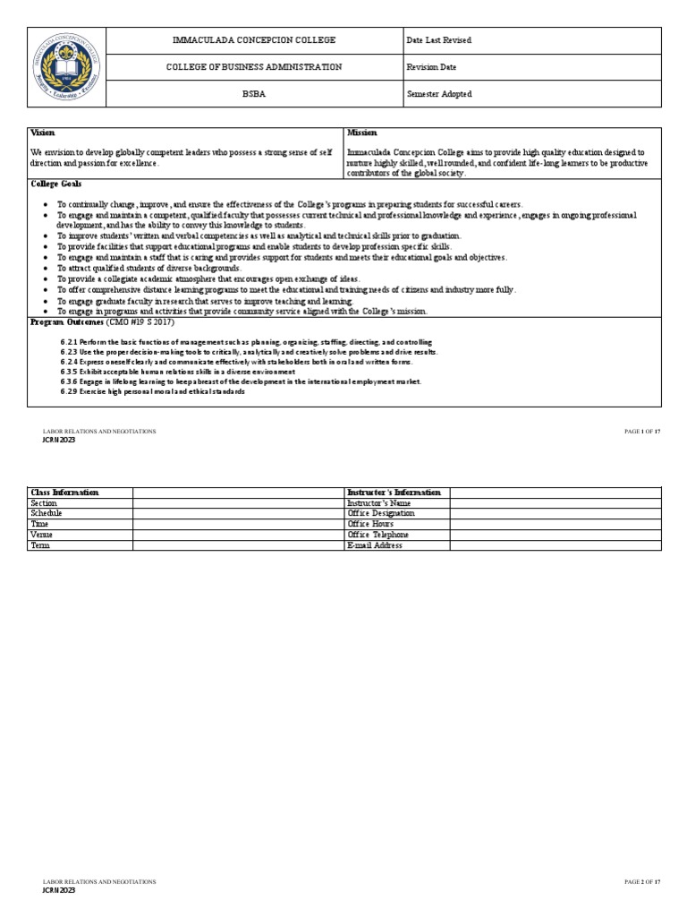 Labor Relations and Negotiations Course Guide | PDF | Performance ...