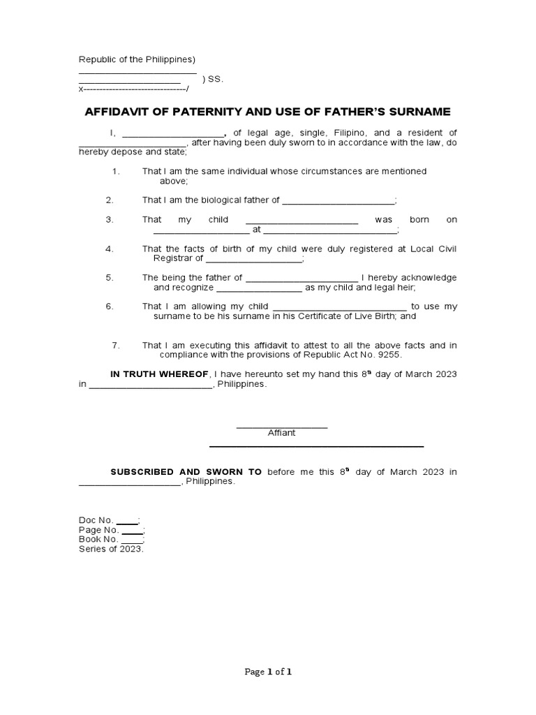 Affidavit of Paternity and Surname Use | PDF