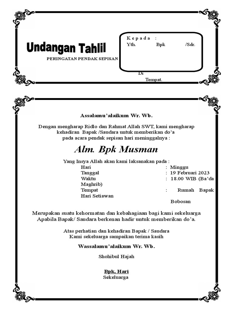 Undangan Tahlil 1000 Hari | PDF
