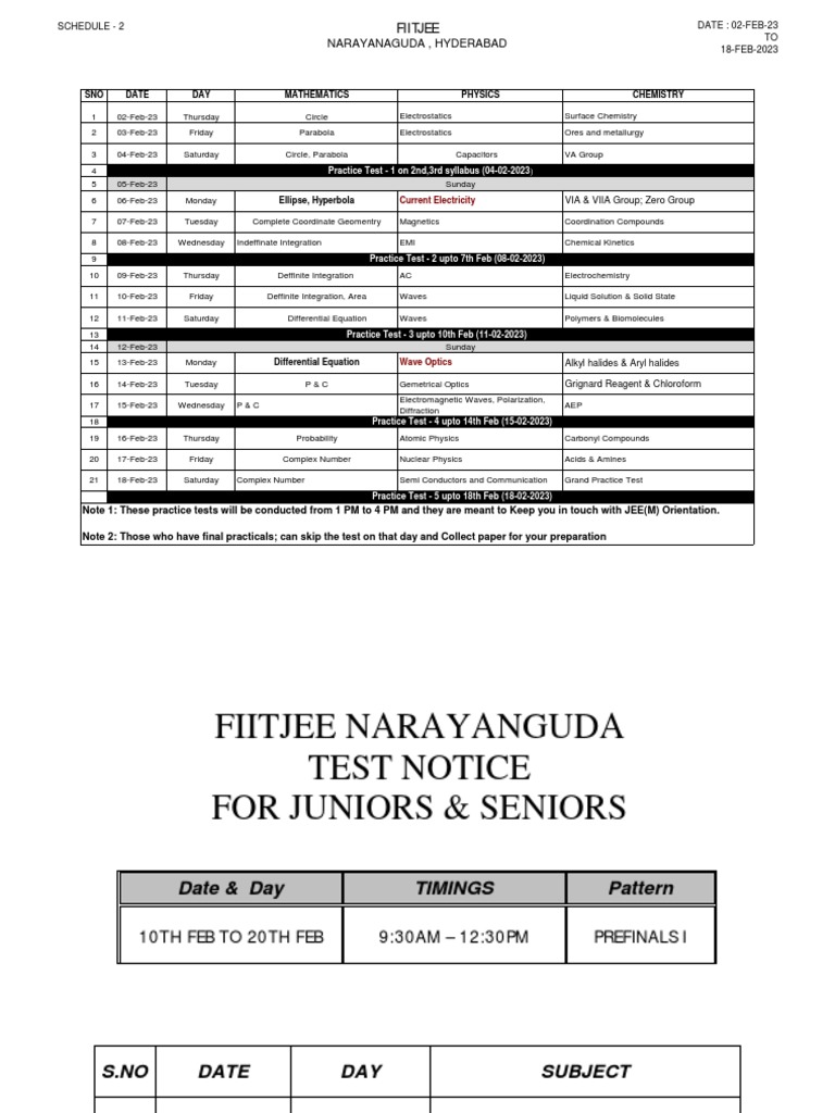 2nd Year Revision-2 Schedule From 01 FEB 23 TO 18-FEB-2023 and Pre-Final 1 PDF | PDF | Chemistry ...