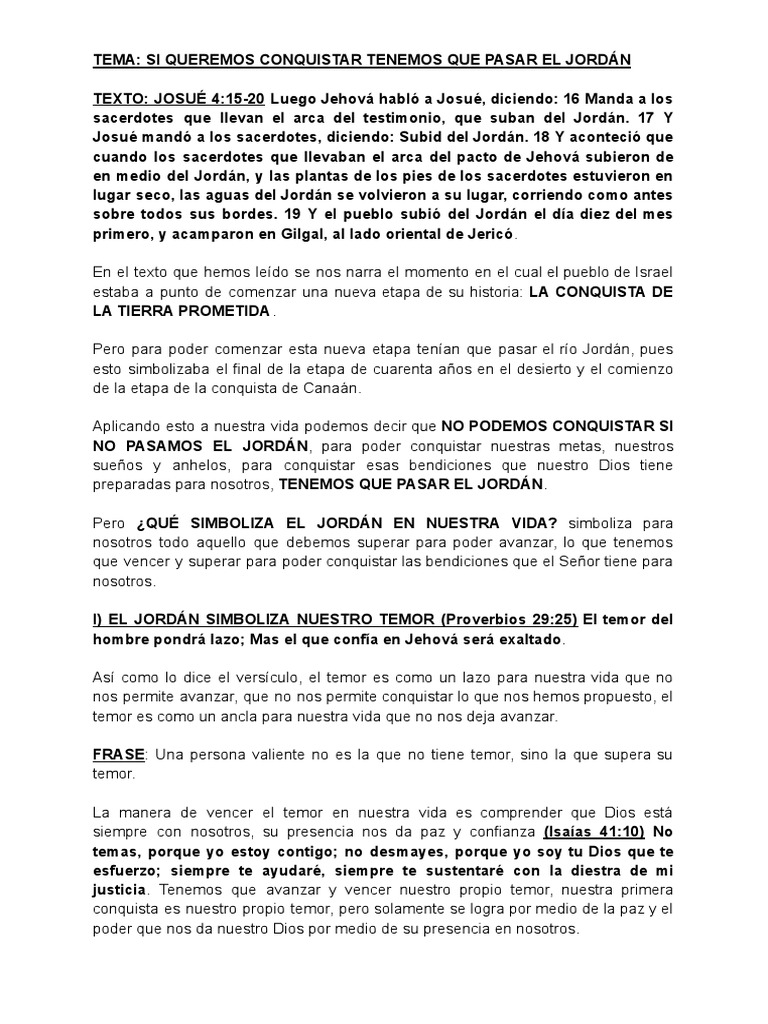 Si Queremos Conquistar Tenemos Que Pasar El Jordan PDF | PDF | Arca de ...