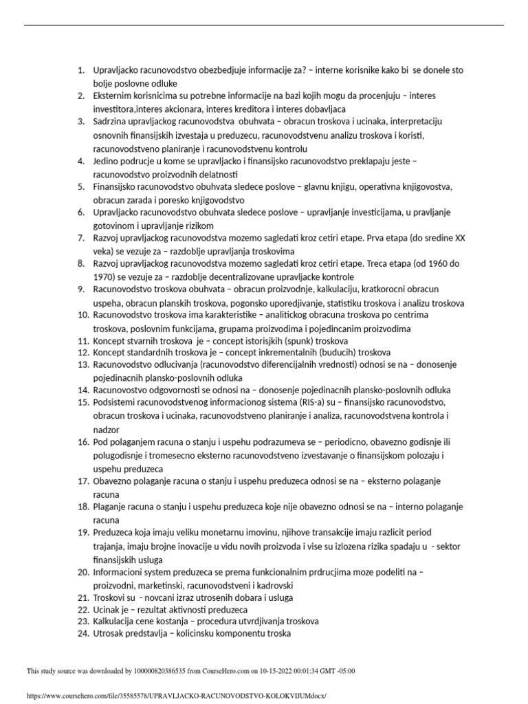 Upravljacko Racunovodstvo Kolokvijum PDF | PDF