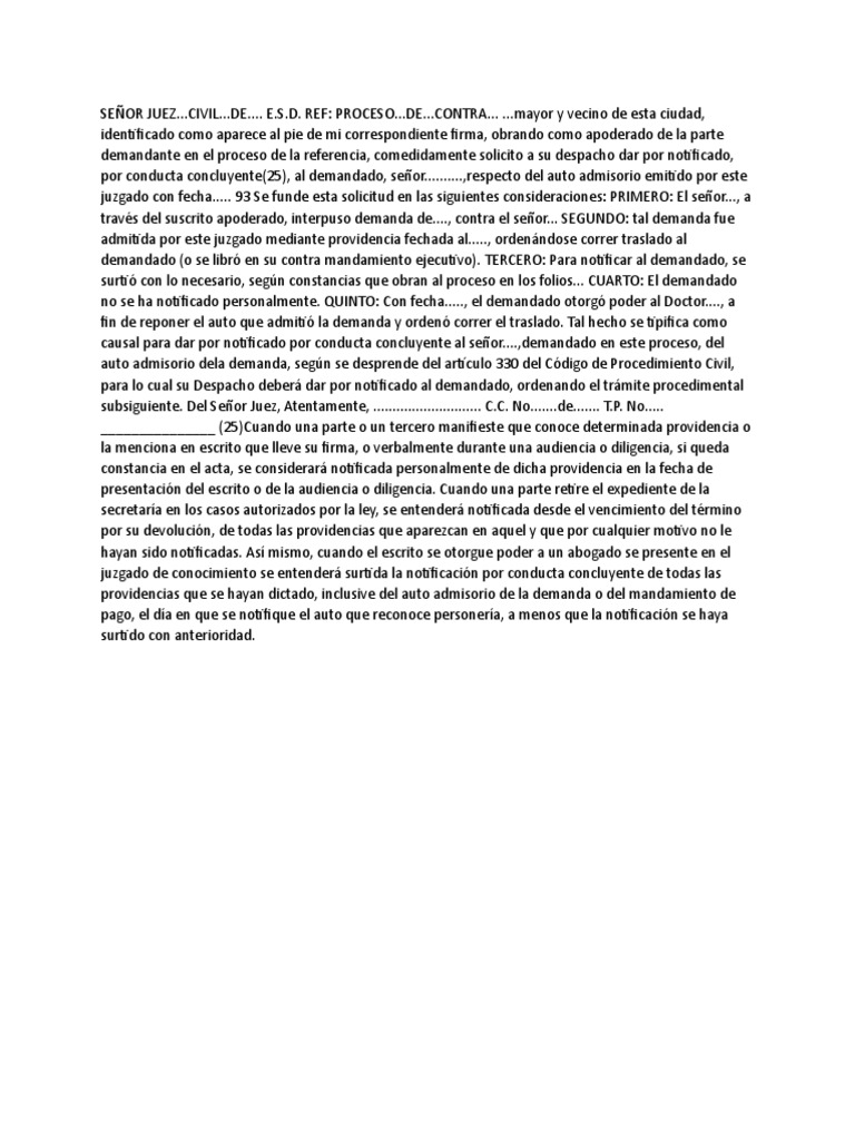 Modelo de Solicitud de Notificación Por Conducta Concluyente | PDF ...