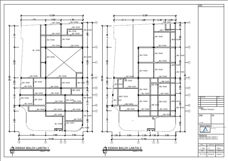 Denah Balok Lt 1 dan 2 | PDF