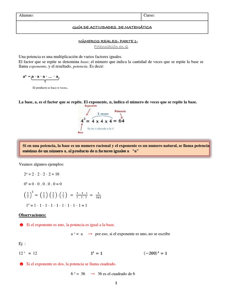 Los Números Reales Parte 1 Pdf Exponenciación Multiplicación 7713