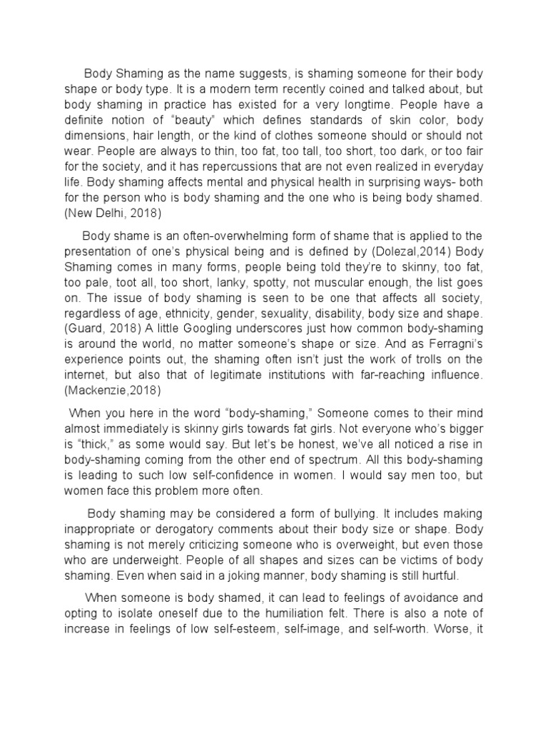 Body Shaming As The Name Suggests | PDF | Self Esteem | Shame